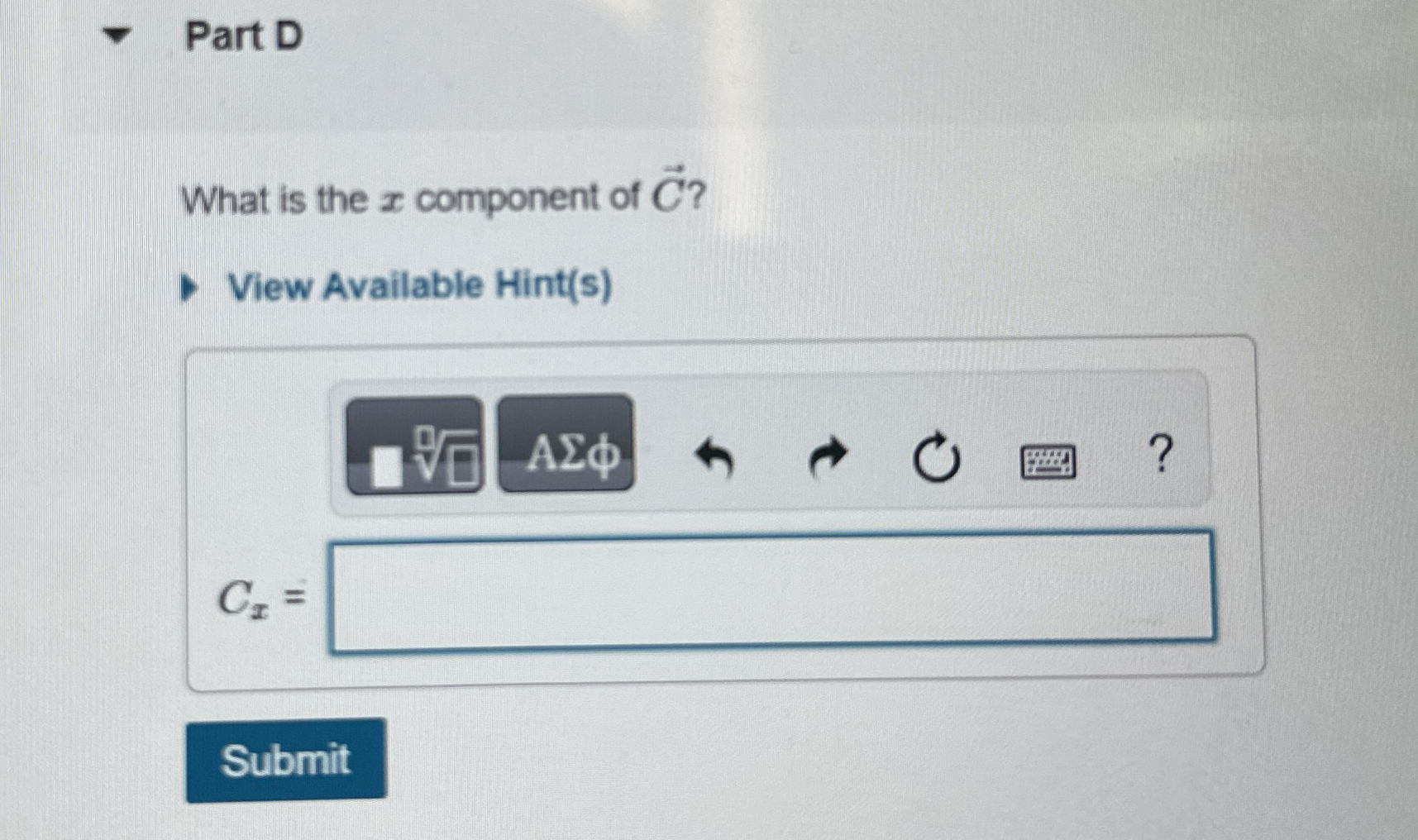 Solved Part DWhat is the x ﻿component of vec(C) ?View | Chegg.com