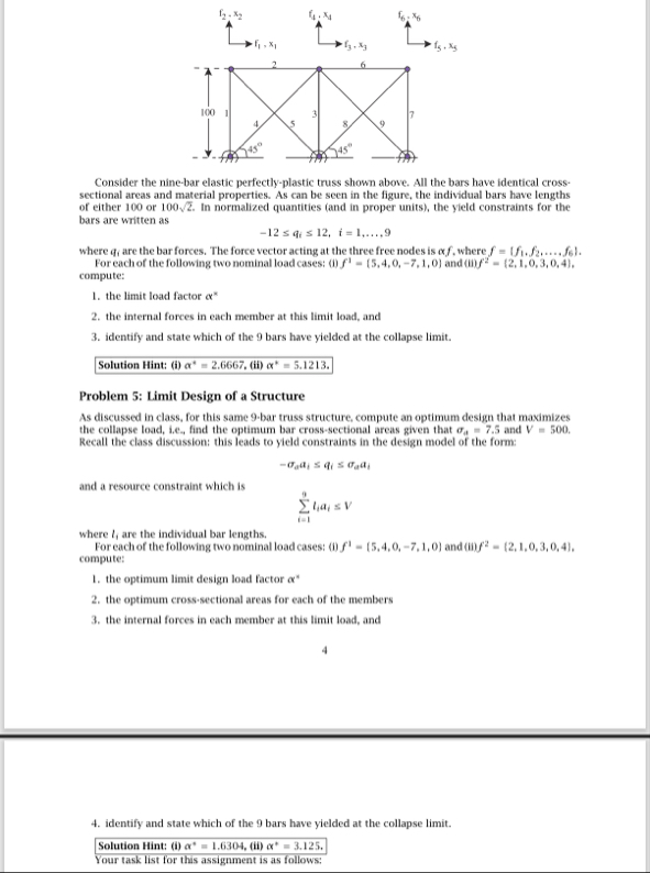 Consider the nine-bar elastic perfectly-plastic truss | Chegg.com