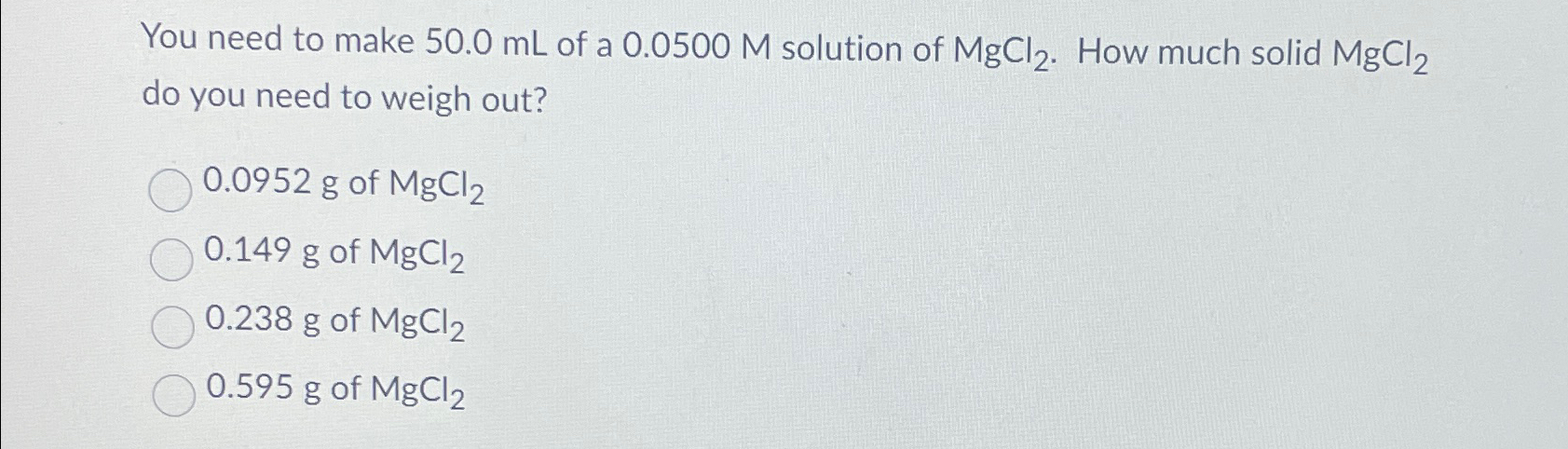 Solved You need to make 50.0mL ﻿of a 0.0500M ﻿solution of | Chegg.com