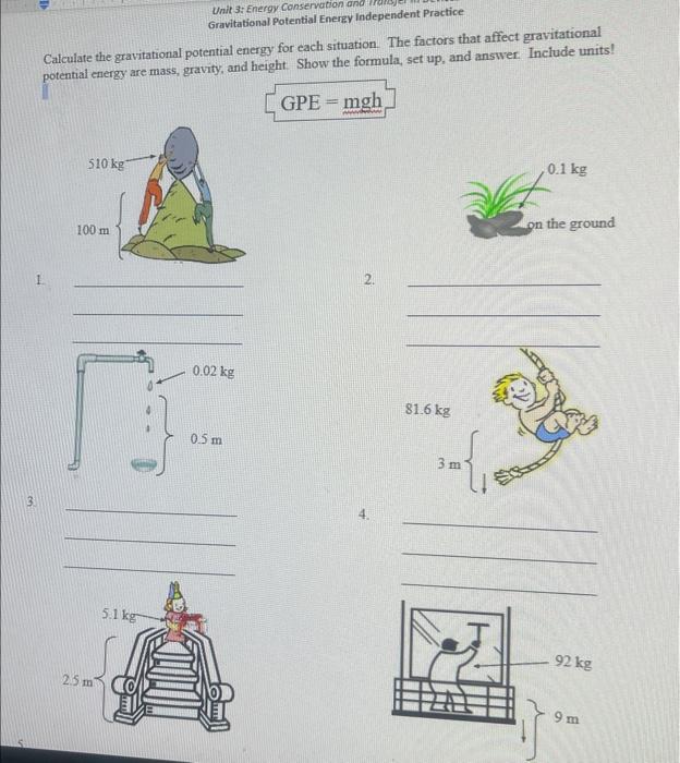 Solved Calculate the gravitational potential energy for each | Chegg.com