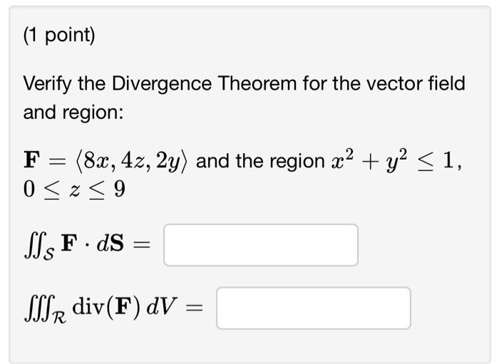 Solved Verify the Divergence Theorem for the vector field | Chegg.com