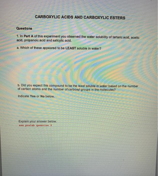 Solved CARBOXYLIC ACIDS AND CARBOXYLIC ESTERS Data Sheet A | Chegg.com