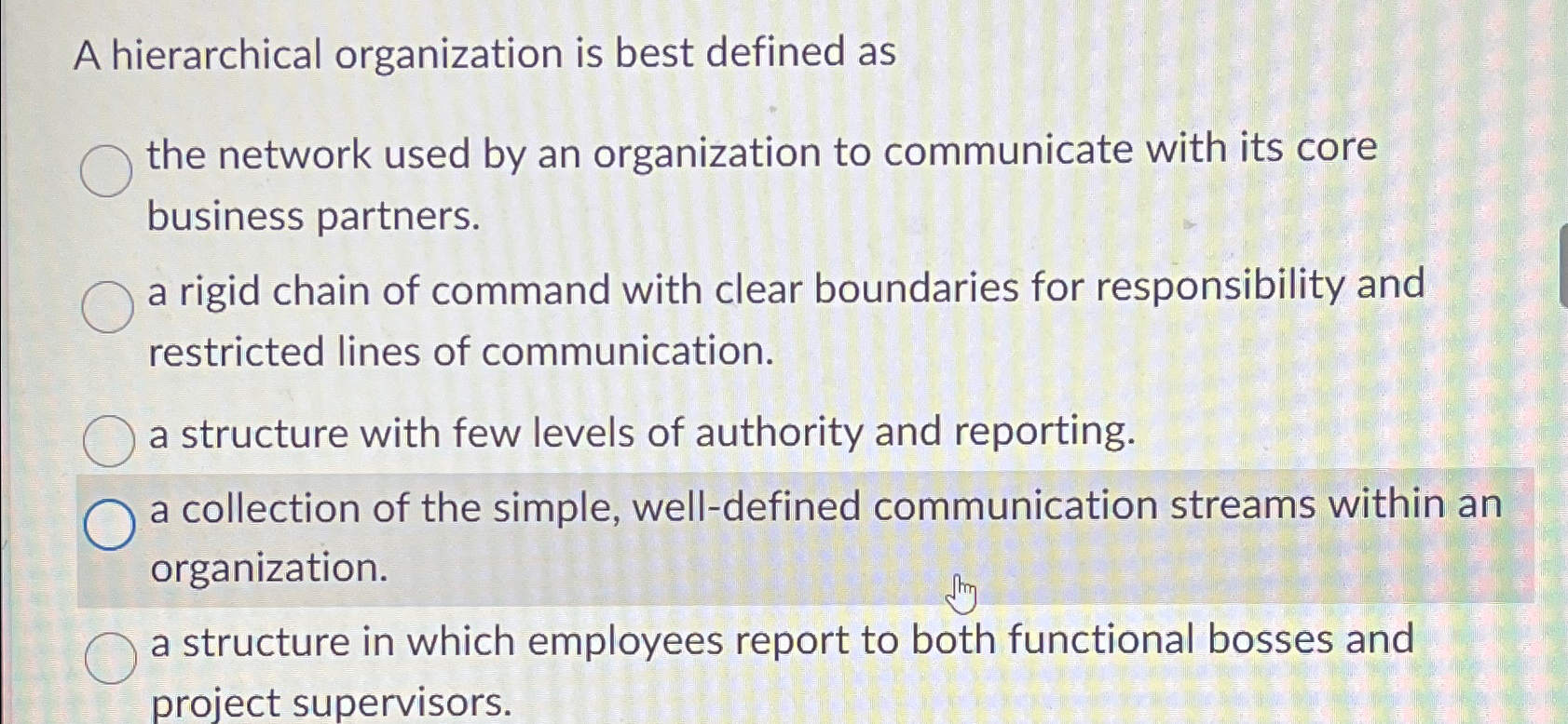 Solved A hierarchical organization is best defined asthe | Chegg.com