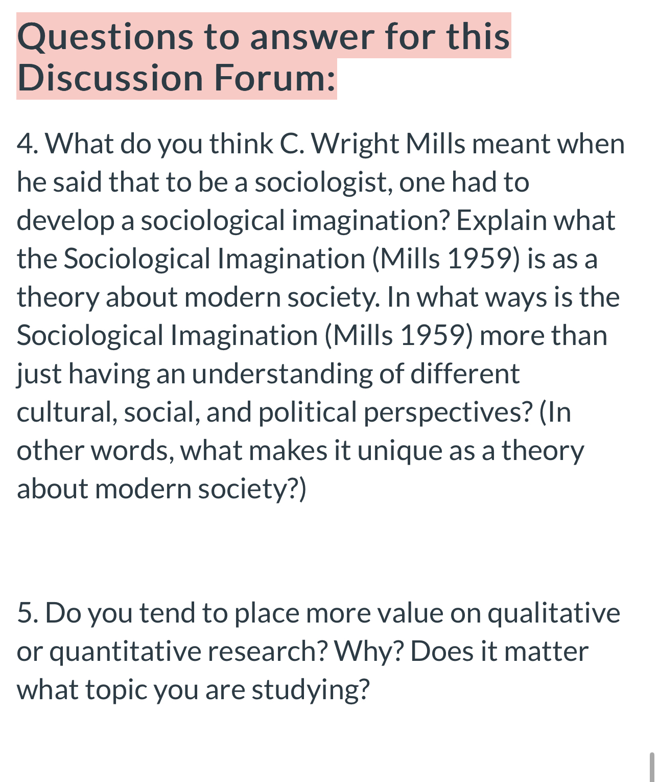 Solved Questions to answer for this Discussion Forum:4. | Chegg.com