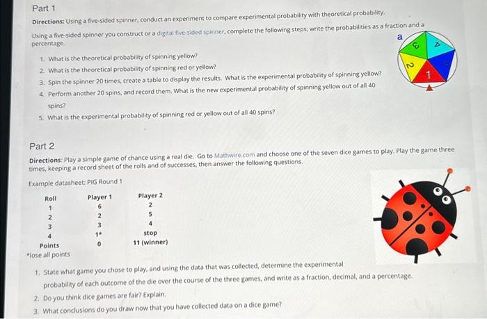 Solved Part 1 Directions; Using a five-sided spinner, | Chegg.com