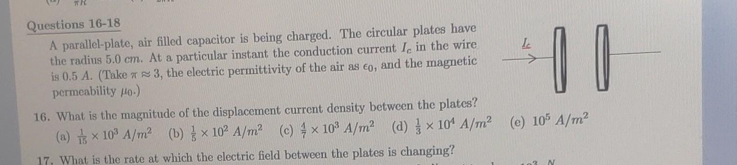 Solved Questions 16-18 A parallel-plate, air filled | Chegg.com