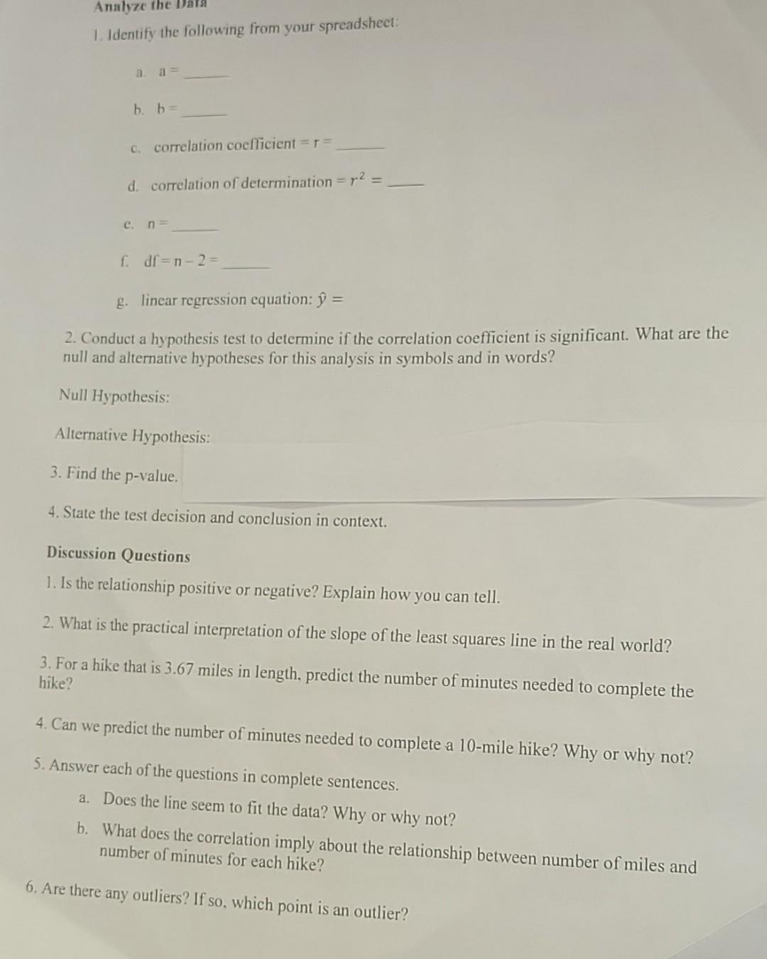 1. Identify the following from your spreadsheet: a. | Chegg.com