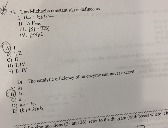 Solved $ 23. The Michaelis constant Km is defined as I. (k_1 | Chegg.com