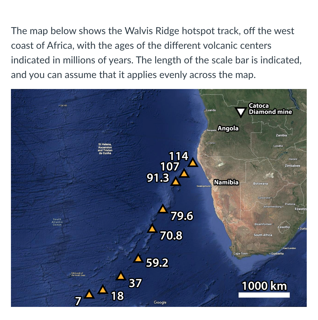 Solved The map below shows the Walvis Ridge hotspot track, | Chegg.com