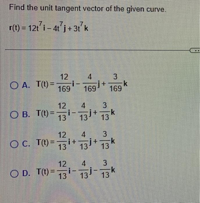 Solved Find the unit tangent vector of the given curve. | Chegg.com