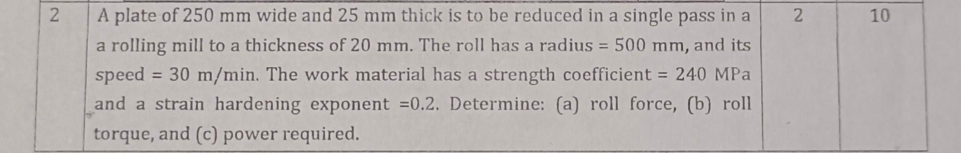Solved A plate of 250 mm wide and 25 mm thick is to be | Chegg.com