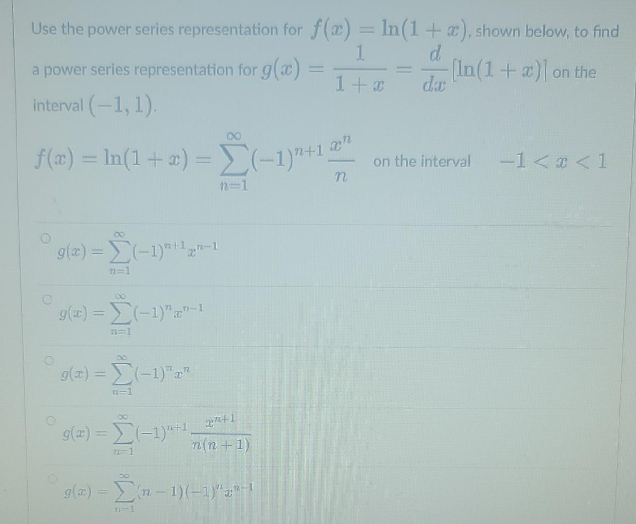 Solved Use the power series representation for f(x) = ln(1 + | Chegg.com