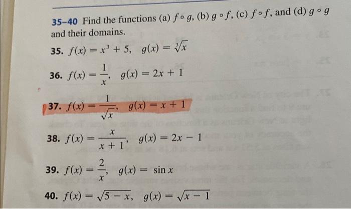 Solved 35-40 Find the functions (a) f∘g, (b) g∘f, (c) f∘f, | Chegg.com