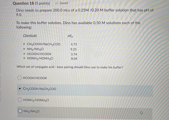 Solved Question 14 (5 points) Determine the pH of a buffer | Chegg.com