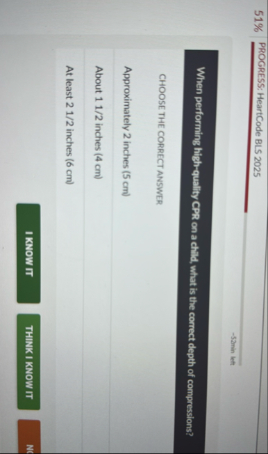 Solved 51%PROGRESS: HeartCode BLS 2025-52 ﻿min leftWhen | Chegg.com