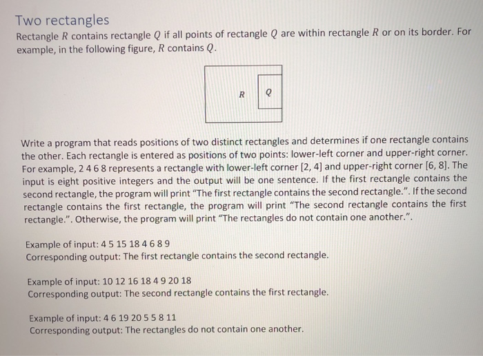 Solved Two rectangles Rectangle R contains rectangle Q if | Chegg.com