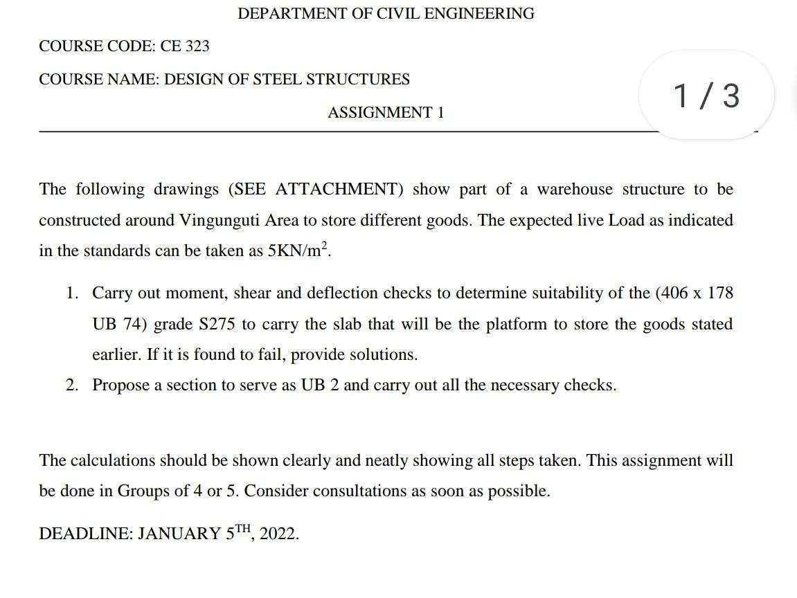Solved DEPARTMENT OF CIVIL ENGINEERING COURSE CODE: CE 323 | Chegg.com