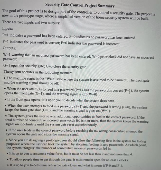 Solved Security Gate Control Project Summary The goal of | Chegg.com