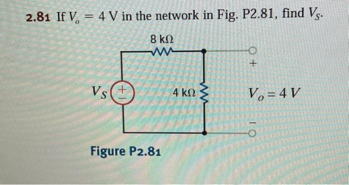 Solved 2.81 If Vo=4 V in the network in Fig. P2.81, find VS | Chegg.com
