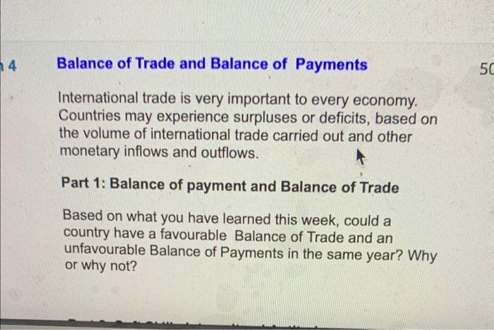 Solved Balance of Trade and Balance of Payments | Chegg.com