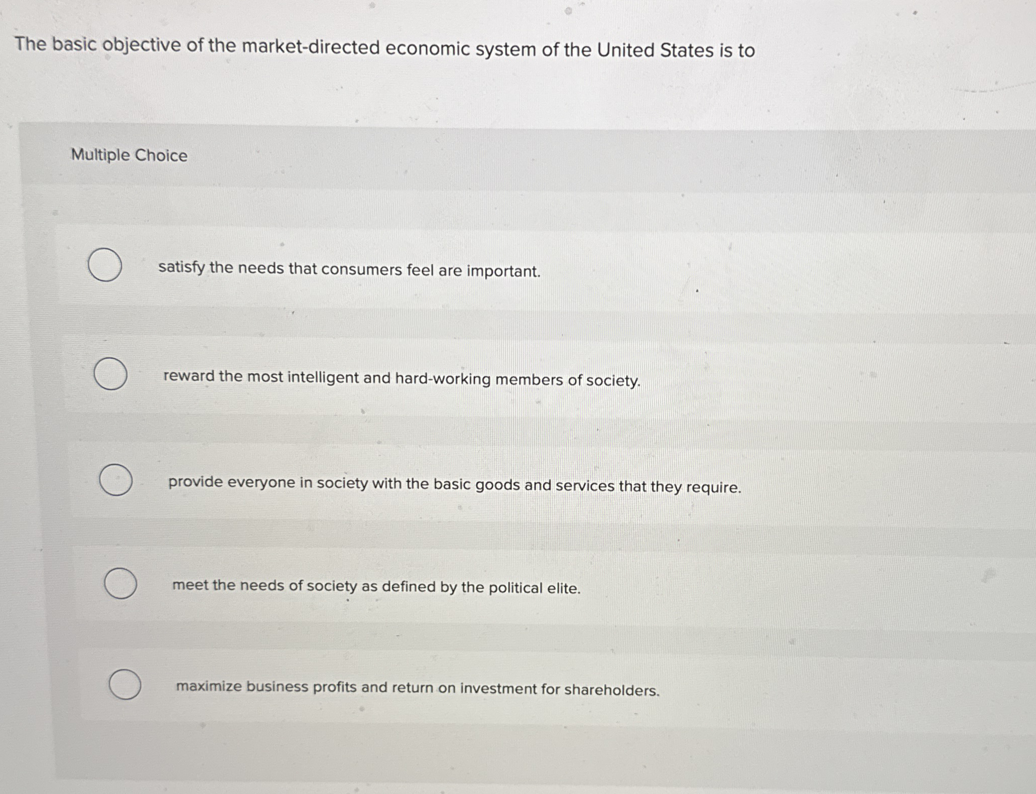 Solved The basic objective of the market-directed economic | Chegg.com