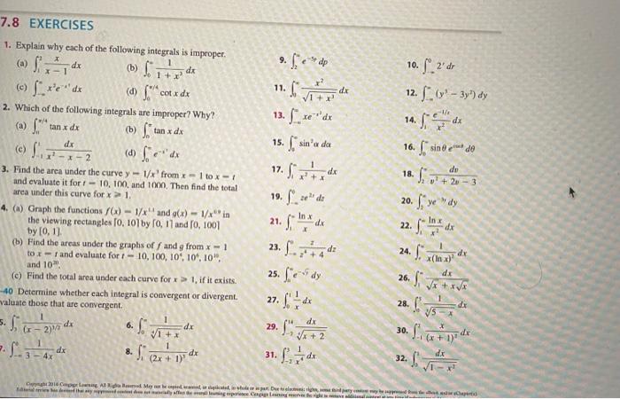 Solved 1. Explain why each of the following integrals is | Chegg.com