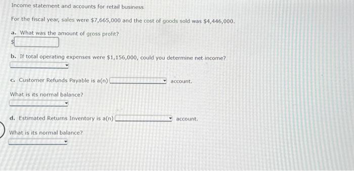 Solved Income statement and accounts for retail business For | Chegg.com