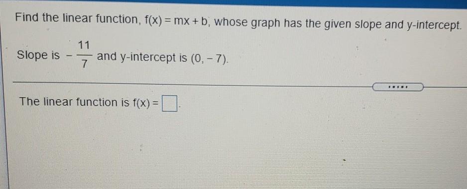 Solved Find the linear function, f(x) = mx + b, whose graph | Chegg.com