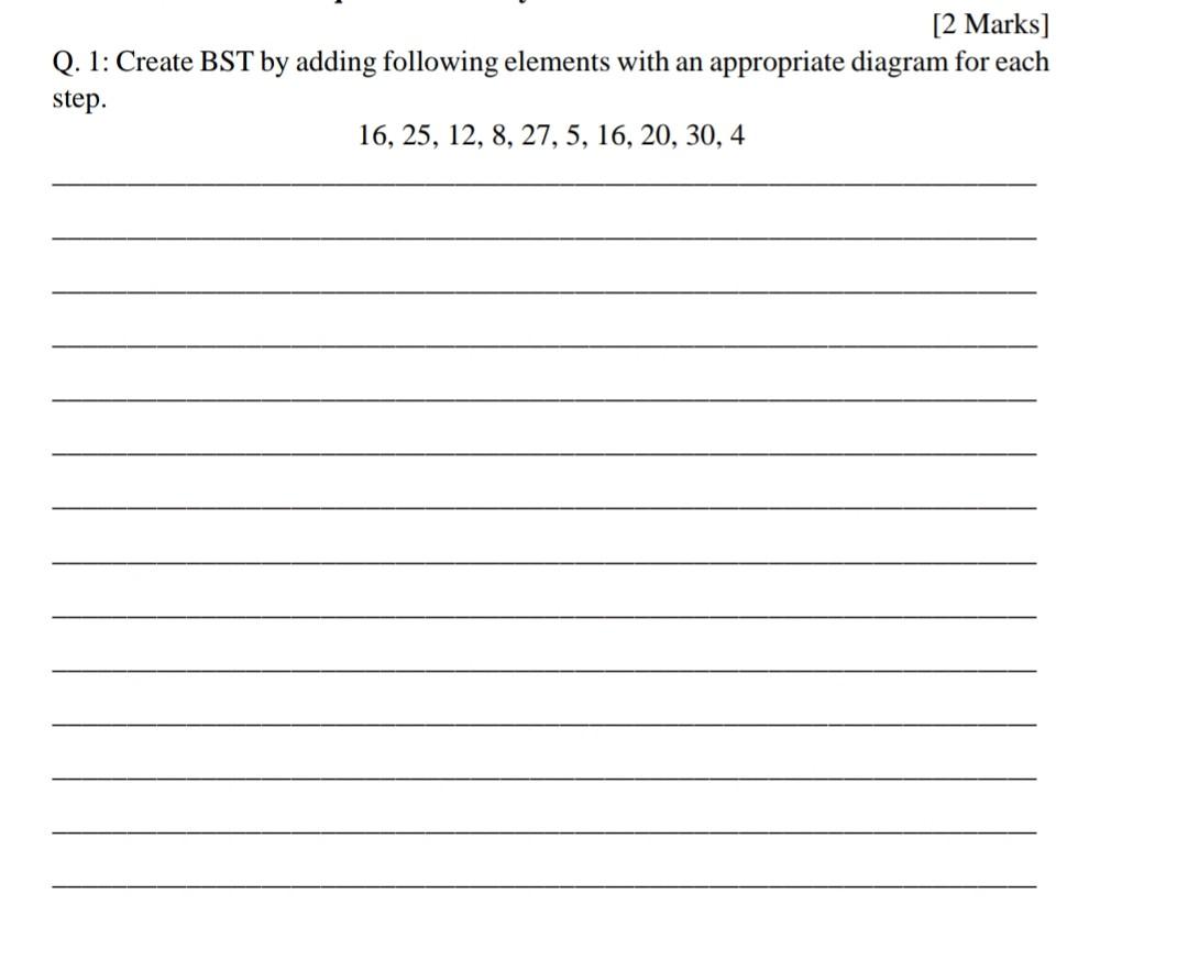 Solved [2 Marks] Q. 1: Create BST by adding following | Chegg.com