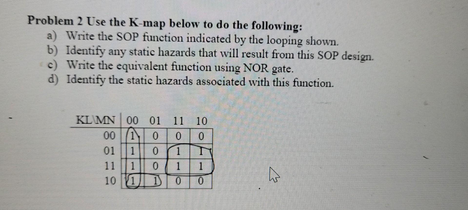 Solved Problem 2 Use the K-map below to do the following: a) | Chegg.com