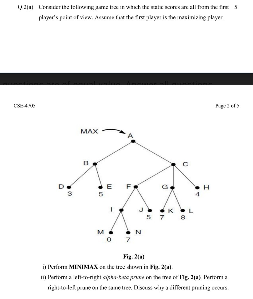 Solved Q.2(a) Consider the following game tree in which the | Chegg.com