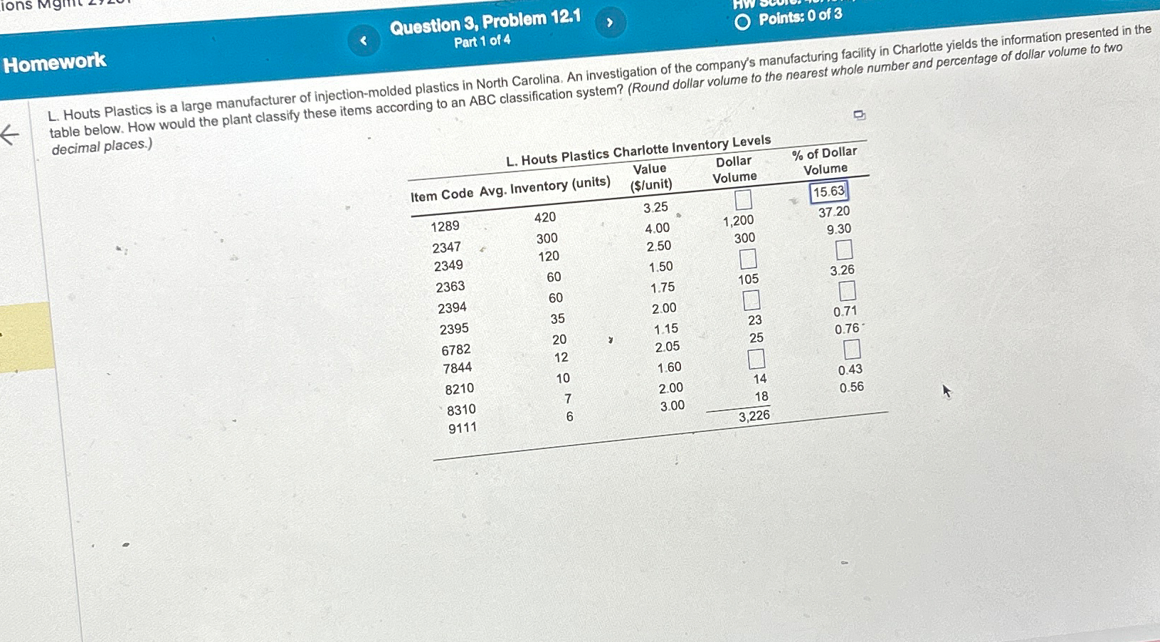Question 3, ﻿Problem 12.1Points: 0 ﻿of 3Part 1 ﻿of | Chegg.com