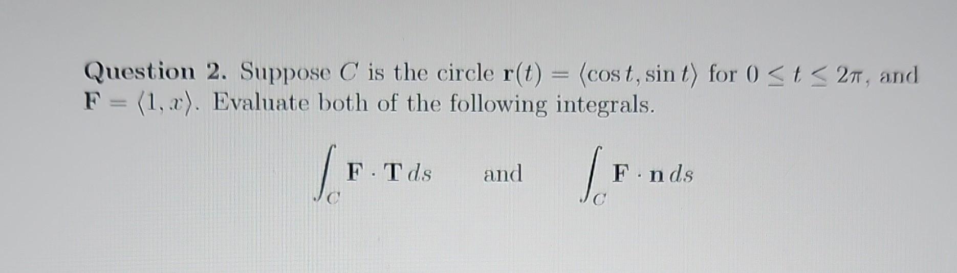 Solved Question 2. Suppose C is the circle r(t)= cost,sint | Chegg.com