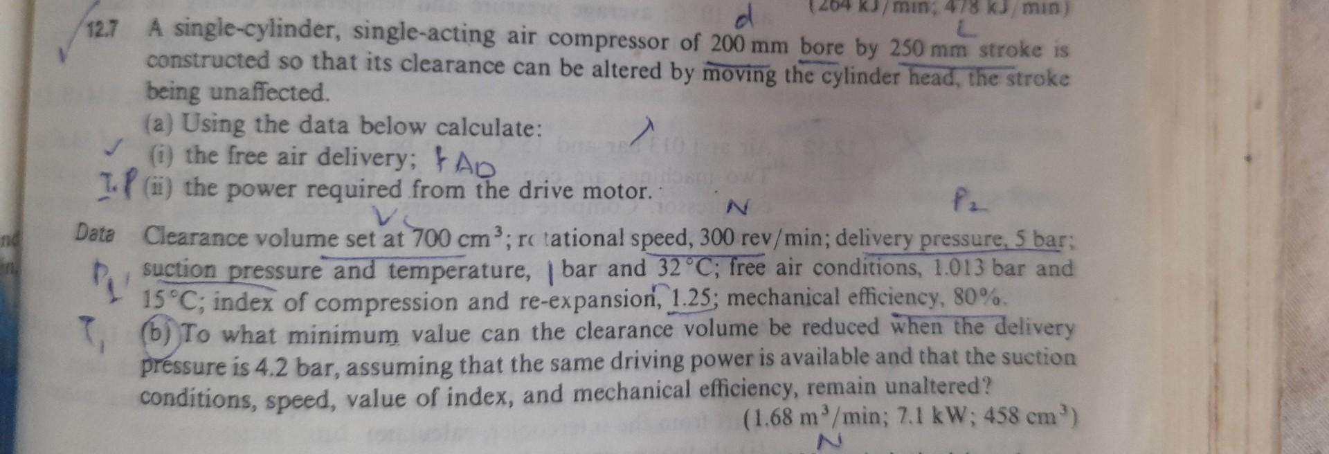 Solved 12.7 A single-cylinder, single-acting air compressor | Chegg.com