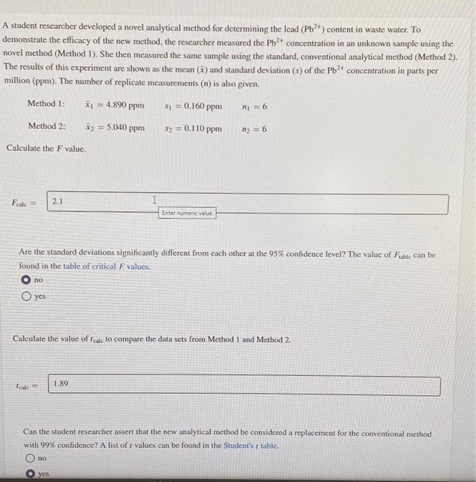 Solved A student researcher developed a novel analytical | Chegg.com