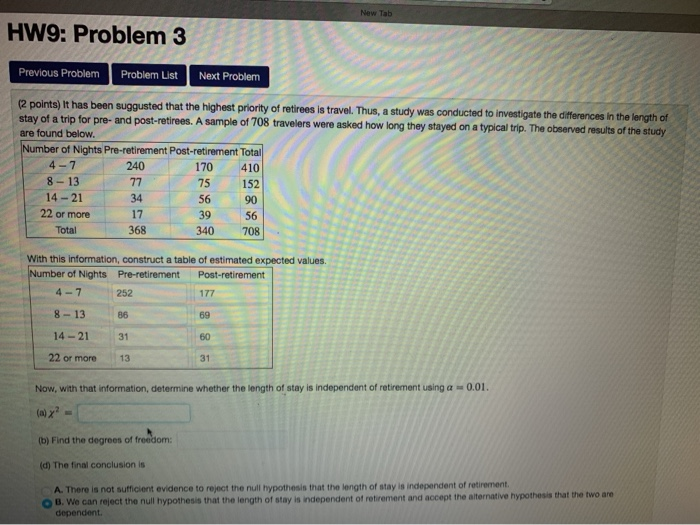 Solved New Tab HW9: Problem 3 Previous Problem Problem List | Chegg.com