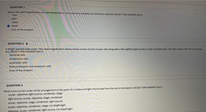 Solved QUESTION 1 What is the total magnification of a cell | Chegg.com