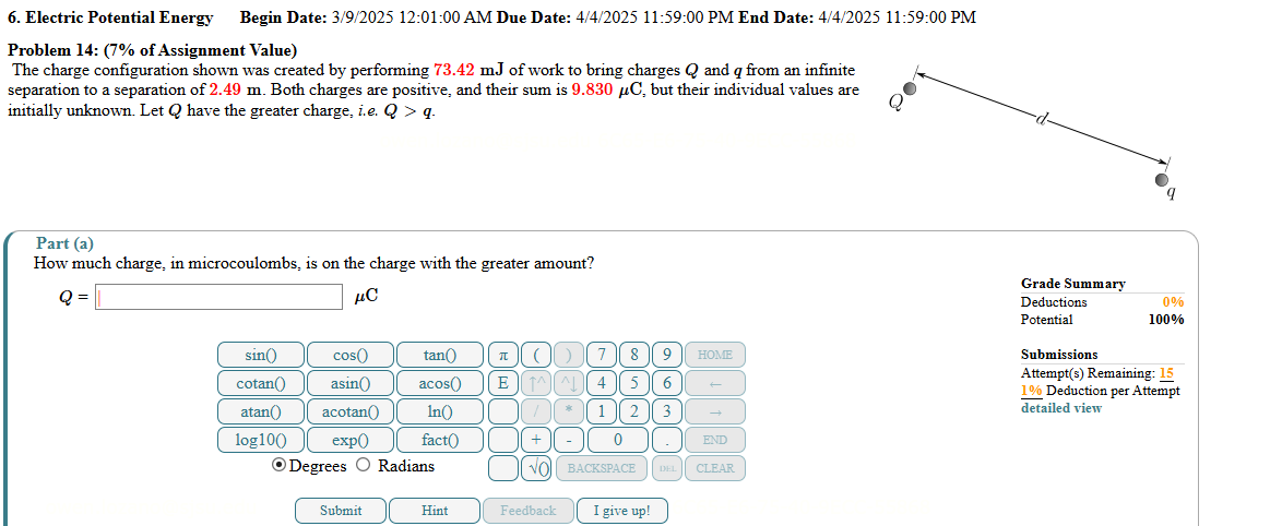 Solved Problem 14:The charge configuration shown was created | Chegg.com