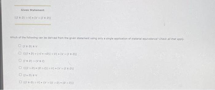 Given Statement ) VV ( ID) Which of the following can | Chegg.com Given Statement ) VV ( ID) Which of the following can | Chegg.com