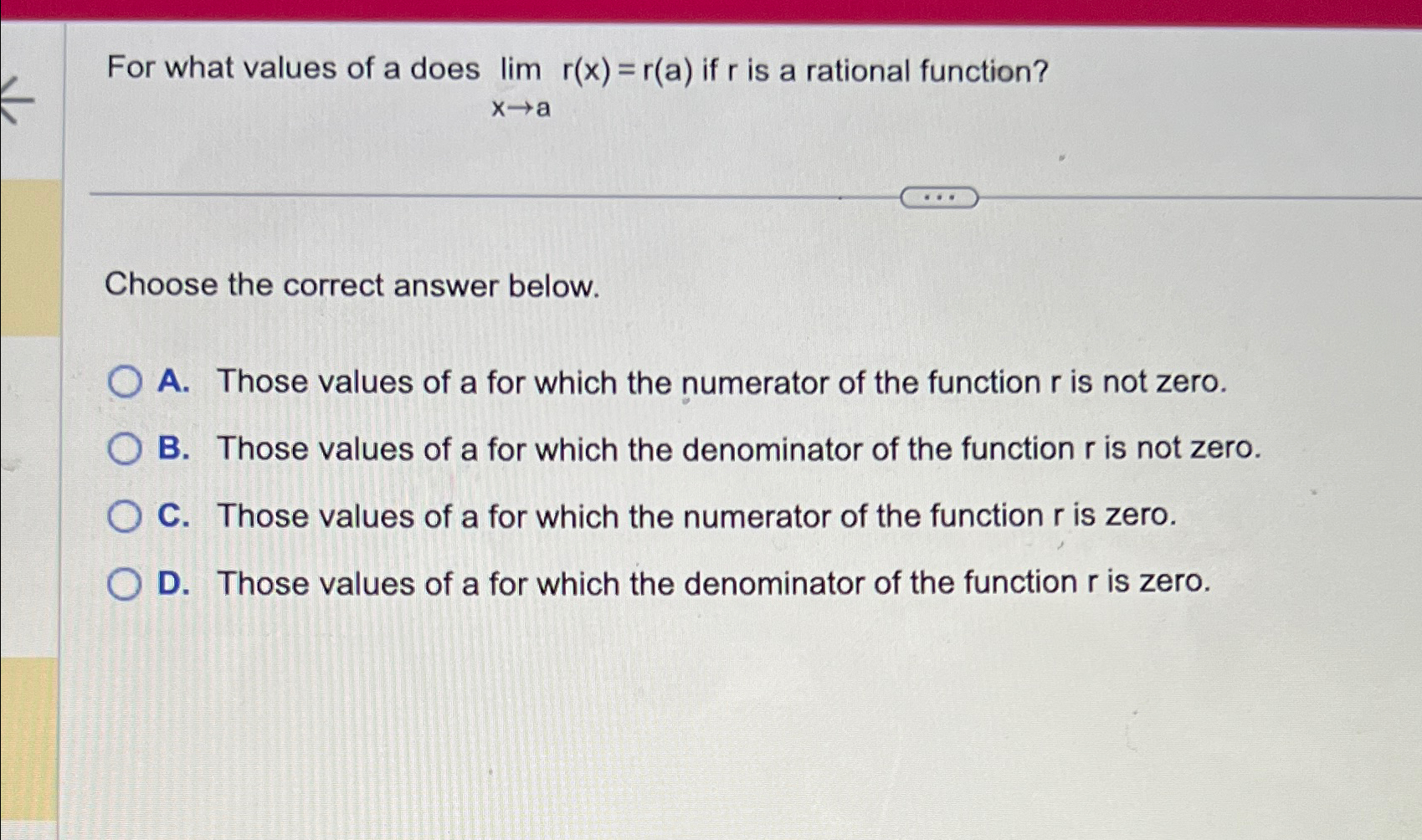 Solved For what values of a does limx→ar(x)=r(a) ﻿if r ﻿is a | Chegg.com