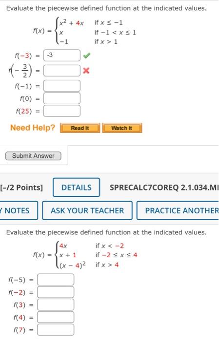 Solved Evaluate the piecewise defined function at the | Chegg.com