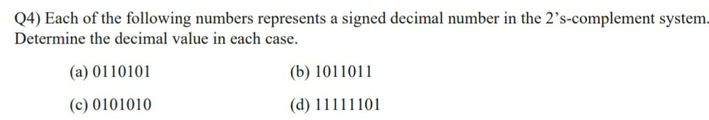 Solved Q4) Each of the following numbers represents a signed | Chegg.com