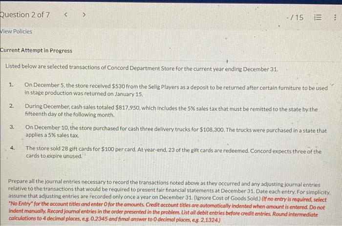 Solved urrent Attempt in Progress Listed below are selected | Chegg.com