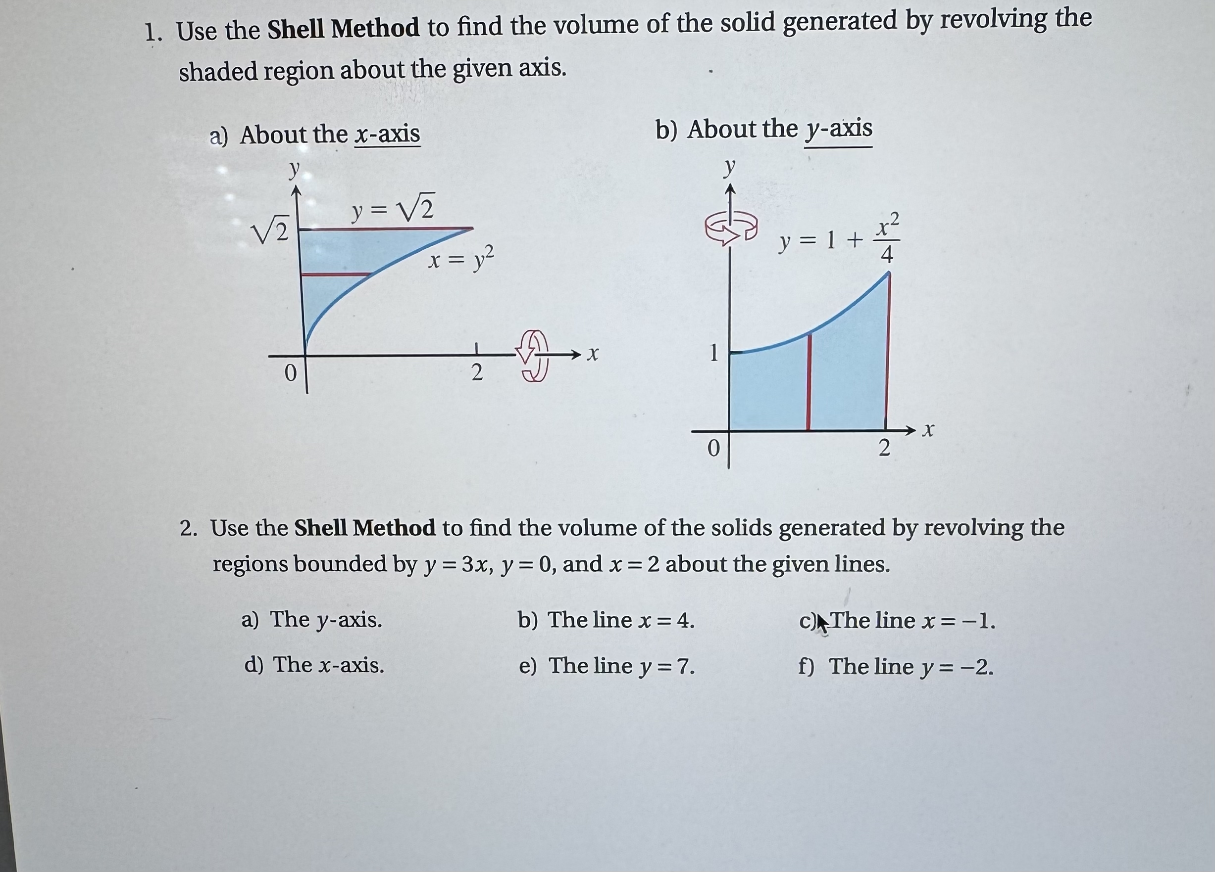 Solved Part 2 ﻿a-e use the Shell Method to find the volume | Chegg.com