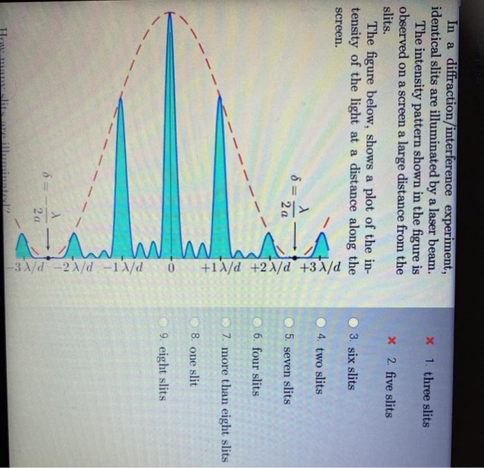 Solved X 1. three slits In a diffraction/interference | Chegg.com