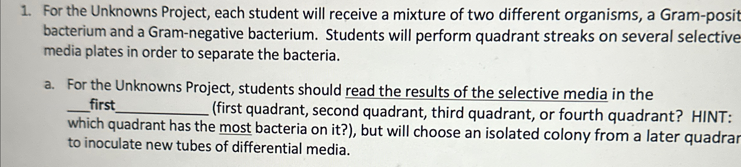 Solved For the Unknowns Project, each student will receive a | Chegg.com