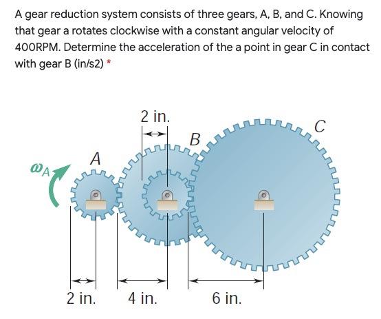 Solved A gear reduction system consists of three gears, A, | Chegg.com