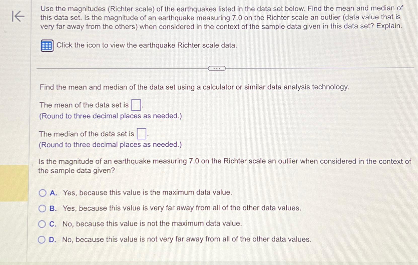 Use the magnitudes (Richter scale) ﻿of the | Chegg.com