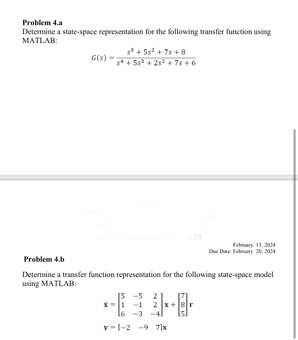 Problem 4.aDetermine a state-space representation for | Chegg.com