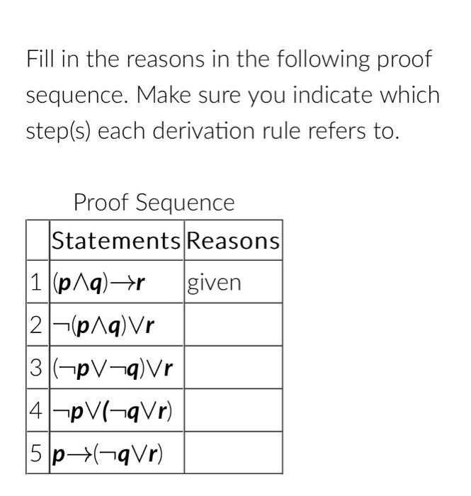Solved Fill in the reasons in the following proof sequence. | Chegg.com
